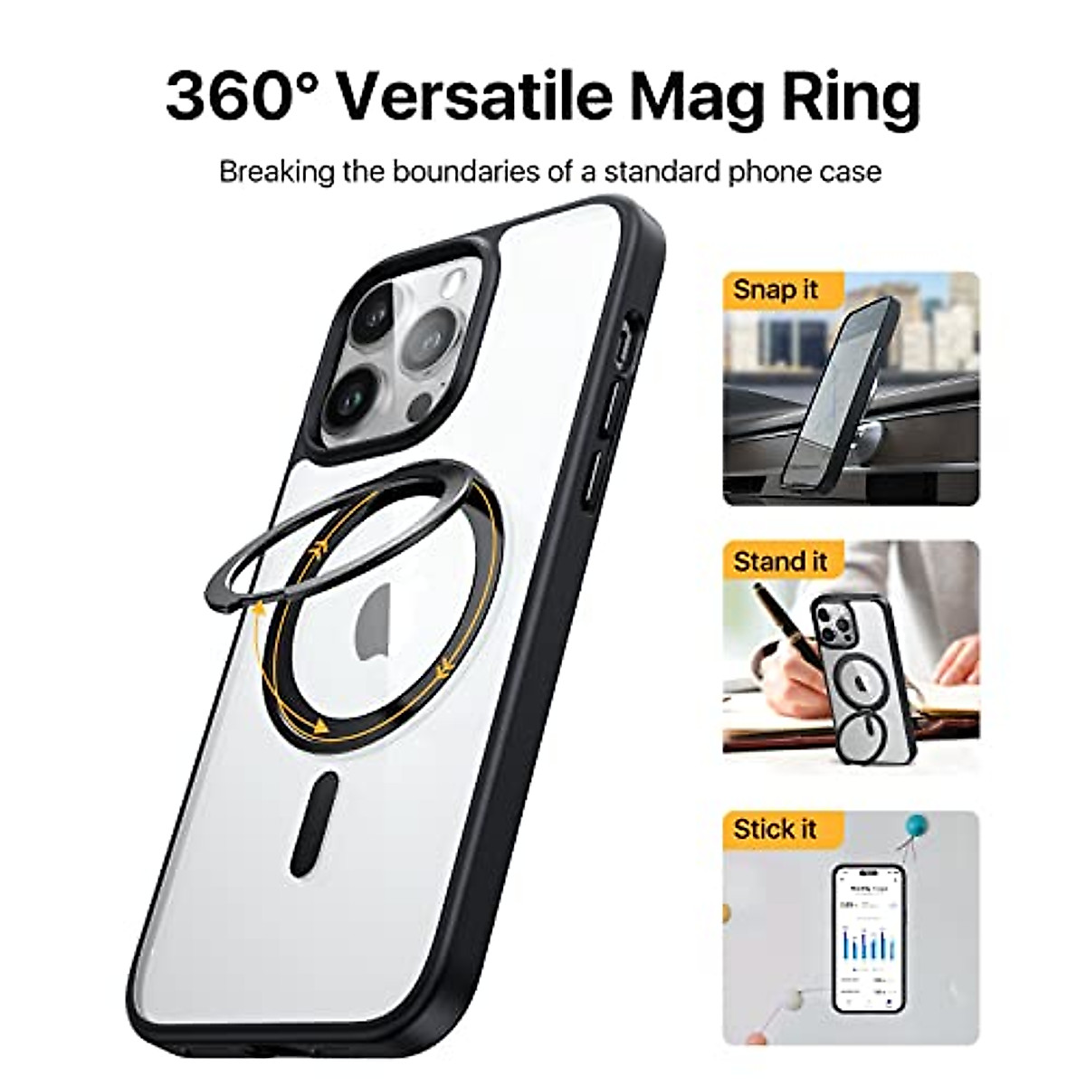 andobil Designed for iPhone 14 Pro Case - Compatible with Magsafe - 360° Rotatable Ring Stand - Shockproof Kickstand Slim Thin Phone Case for iPhone 14 Pro - [2023 EasyRelax Series] - Clear