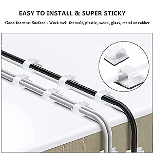 Cable Management Organizer Kit 2 Cable Sleeve Split with 41Self Adhesive Cable Clips Holder, 10pcs and 2 Roll Self Adhesive tie and 100 Fastening Cable Ties for TV Office Home Electronics etc (White)