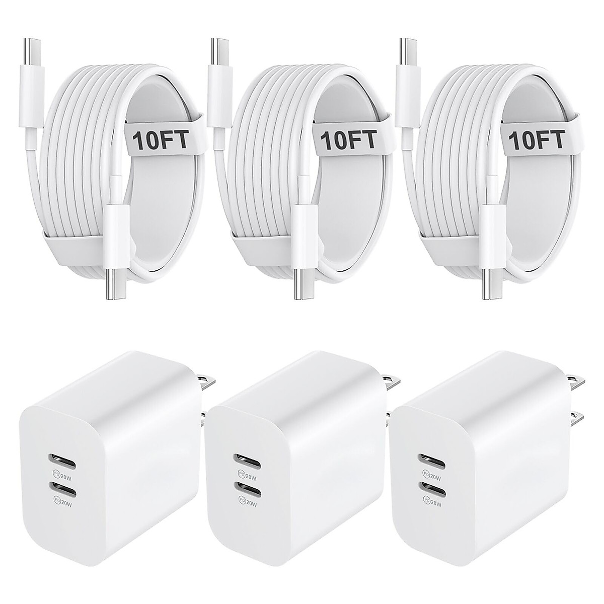 USB C Charger for iPhone 15 Pro Max Charger Fast Charging, 20W USB C Charger Block with 10FT Long USB C to C Fast Charging Cord Cable Compatible for iPhone 15 Pro Max/15 Pro/15 Plus,Samsung Galaxy