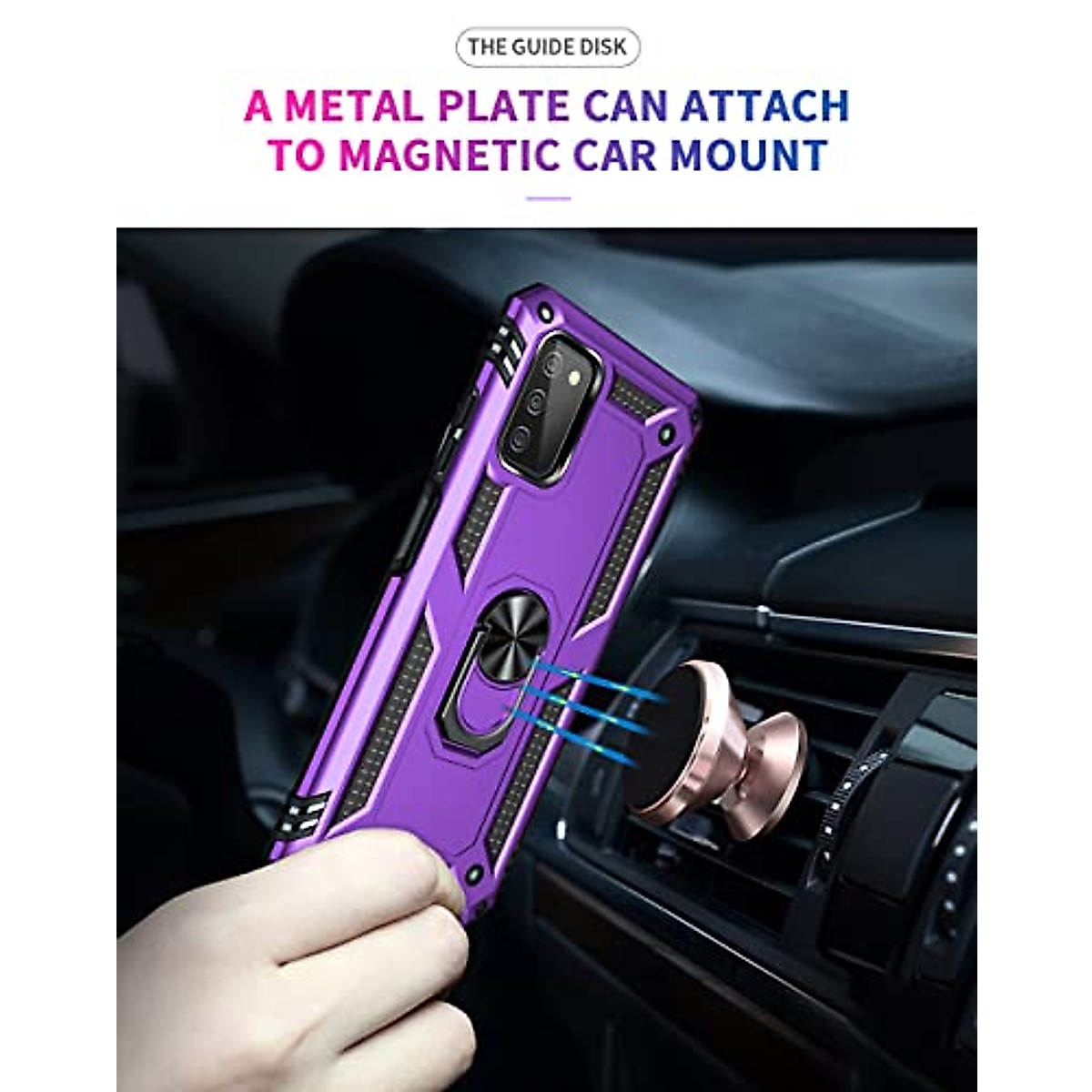 Androgate for Galaxy A03S Case, Samsung A03S Case with HD Screen Protector, Military-Grade Ring Holder Stand Car Mount 15ft Drop Tested Cover Phone Case for Samsung Galaxy A03s, Purple