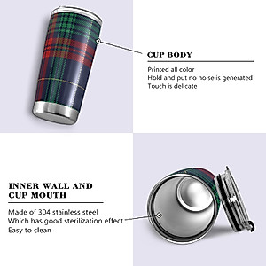 Yasala Tumbler Tartan Plaid Classic Red Green Insulated Coffee Cup Beverage Container Travel Mug with Straw and Lid Double Wall Stainless Steel 20oz BPA-Free for Sport, Back to School