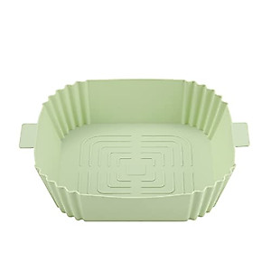 Air Fryer Silicone Liners - Square Shape Air Fryer Baskets 7.7 inches wide - Fit for all 4 to 7 qt size Air Fryers - Lightweight Heat Resistant and Easy to Clean Reusable Pots Inserts (Green, 1)