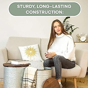 Hallops Farmhouse Accent Side Table | Galvanized Rustic Coffee Table | Metal Storage Ottoman Wood Cover | Farmhouse Decor Storage Box (Set of 3, Silver)