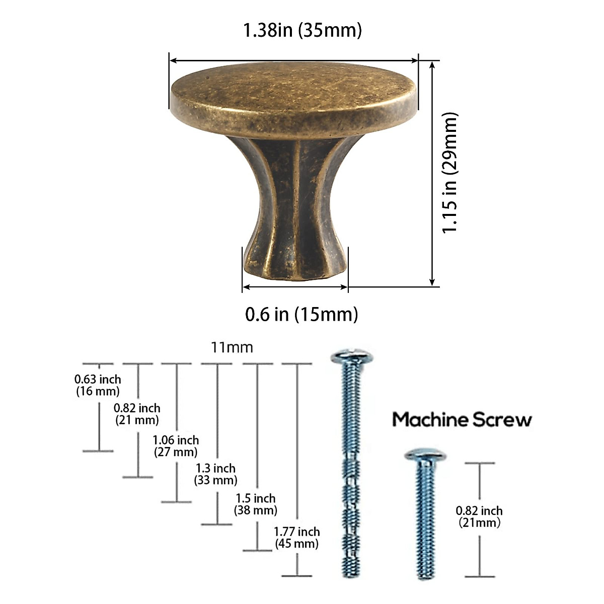 Goo-Ki Kitchen Cabinet Knobs Vintage Brass,6-Pack Zinc Alloy Drawer Knobs Dresser Pulls Single Hole,Antique Brass Drawer Furniture Knobs for Dresser Drawers 1011-GT-DAN