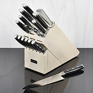 Enso HD 16 Piece Knife Set - Made in Japan - VG10 Hammered Damascus Stainless Steel with Gray Ash Block