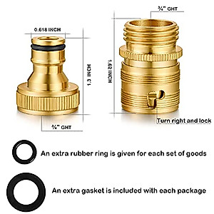 YELUN Garden Hose Quick Connect Solid Brass 3/4 inch GHT External Thread Easy Connect Fittings No-Leak Water Hose Male Quick Connector and Female product adapters (2 SETS)
