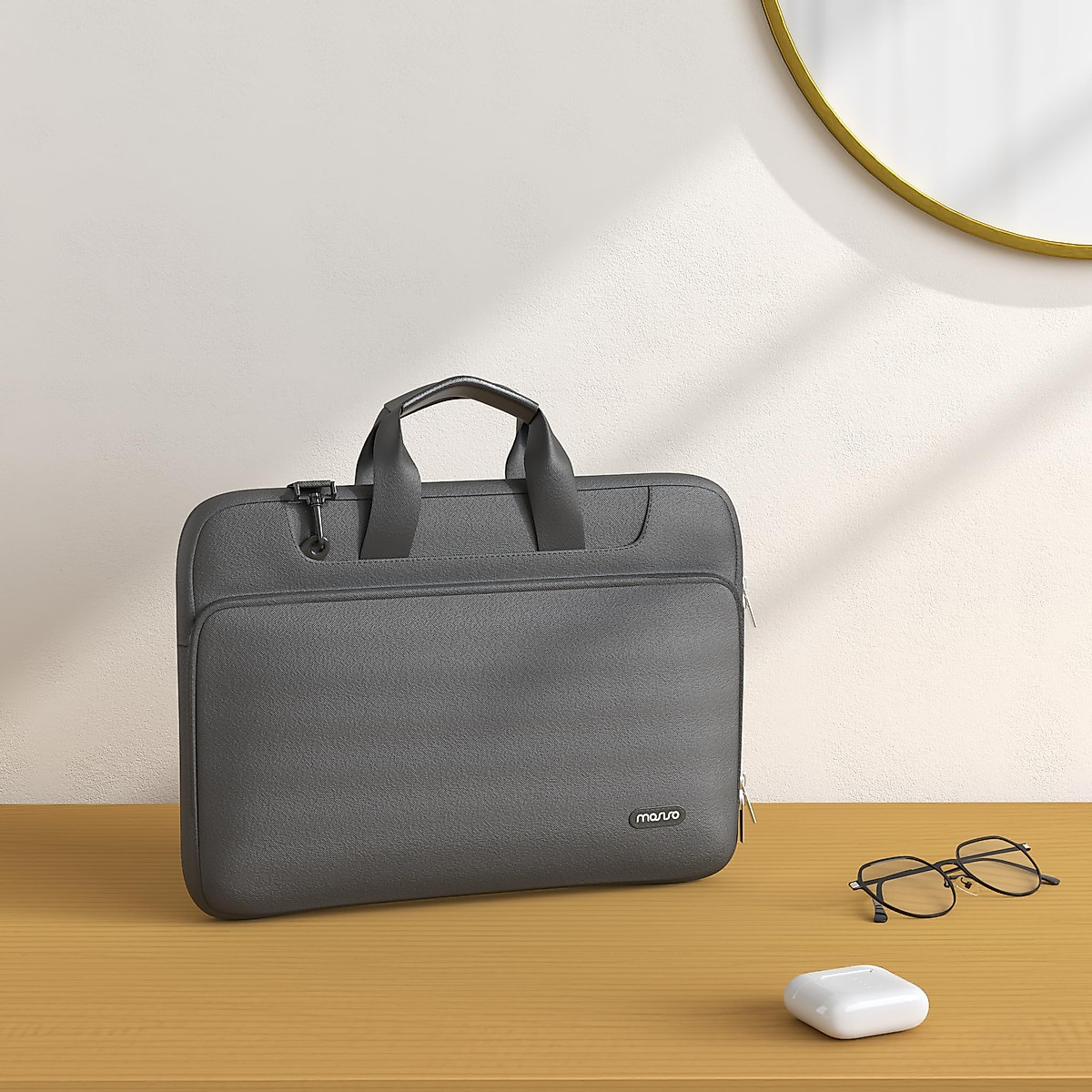 MOSISO 360 Protective Laptop Shoulder Bag Compatible with MacBook Air/Pro, 13-13.3 inch Notebook, Compatible with MacBook Pro 14 inch M3 M2 M1 2023-2021,Matching Color Sleeve with Belt, Black