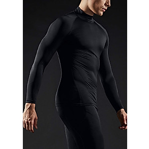 TSLA Men's Thermal Long Sleeve Compression Shirts, Mock/Turtleneck Winter Sports Running Base Layer Top, Core 2pack Mock Shirts Black/Black & Charcoal, Large