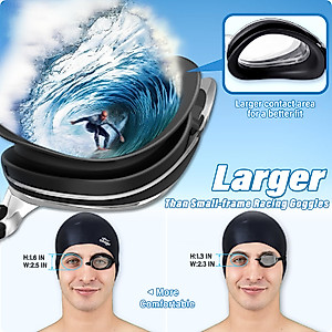Swimming Goggles 2 Pack Swim Goggles Anti Fog Goggles Adult Swimming UV Protection Fit for Adult Men Women Youth Junior, No Leaking Soft Silicone Seal Flat Lens Clear Vision, 3 Sizes of Nose Bridge