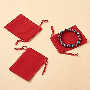 FASHEWELRY 100 Pack Red Drawstring Velvet Bags 3.6x2.8 inch Jewelry Candy Storage Present Packaging Small Pouches for Wedding Party Favor