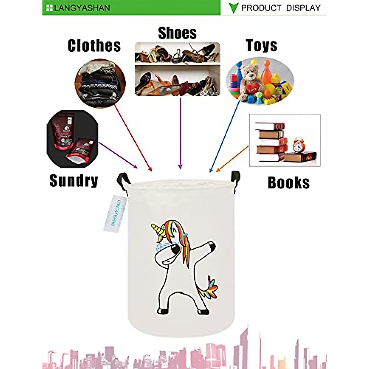 LANGYASHAN Laundry Basket Canvas Fabric Collapsible Organizer Baskets for Storage Bin Toy Bins Gift Baskets Bedroom Clothes Children Nursery Hamper (Danceing Unicorn)