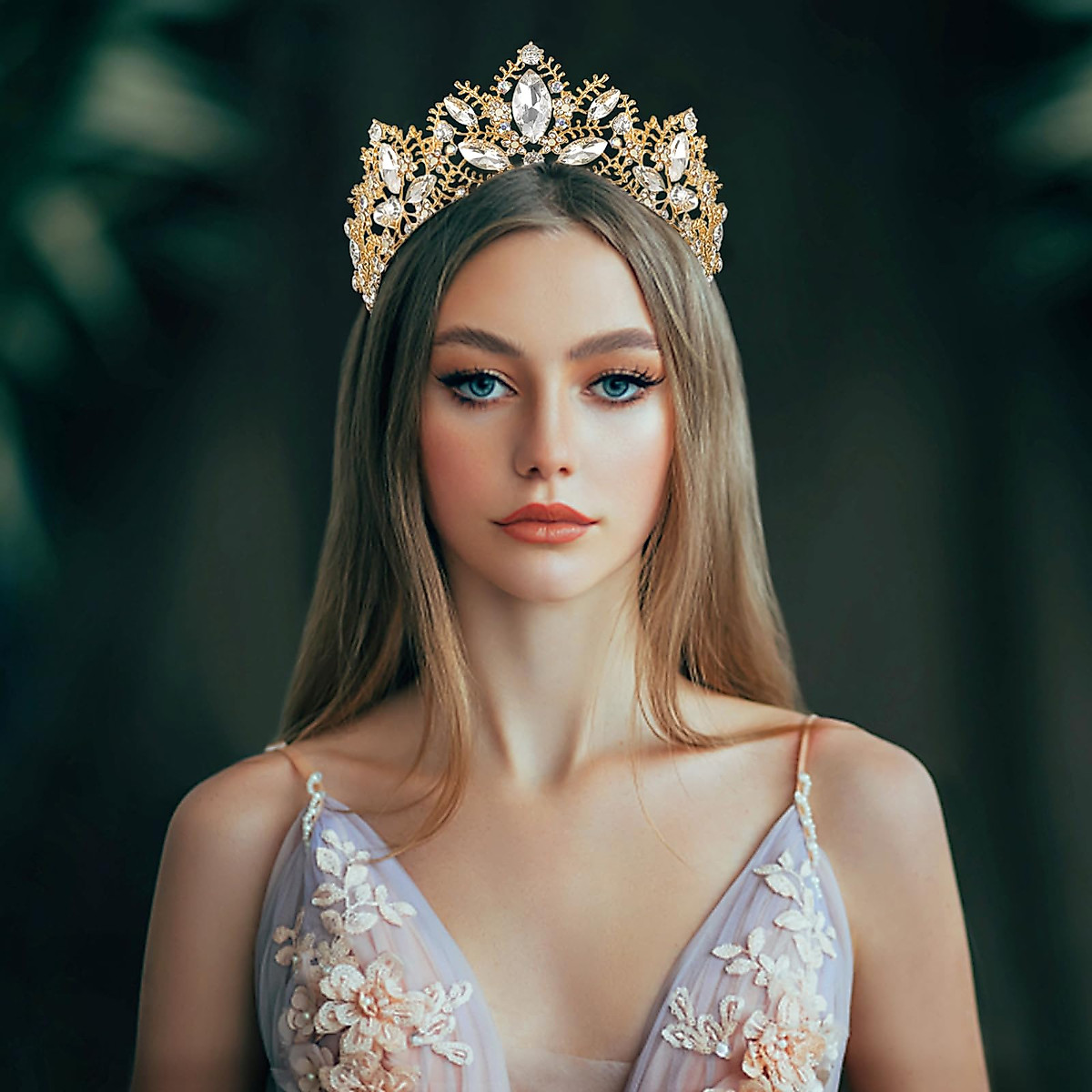 TOCESS Gold Crown Tiara for Women Wedding Crystal Rhinestone Tiara Queen Princess Crown for Bride Bridal Lady, Hair Accessories for Costume Party Prom Quinceanera Birthday, Ideal Gift for Women (Gold)