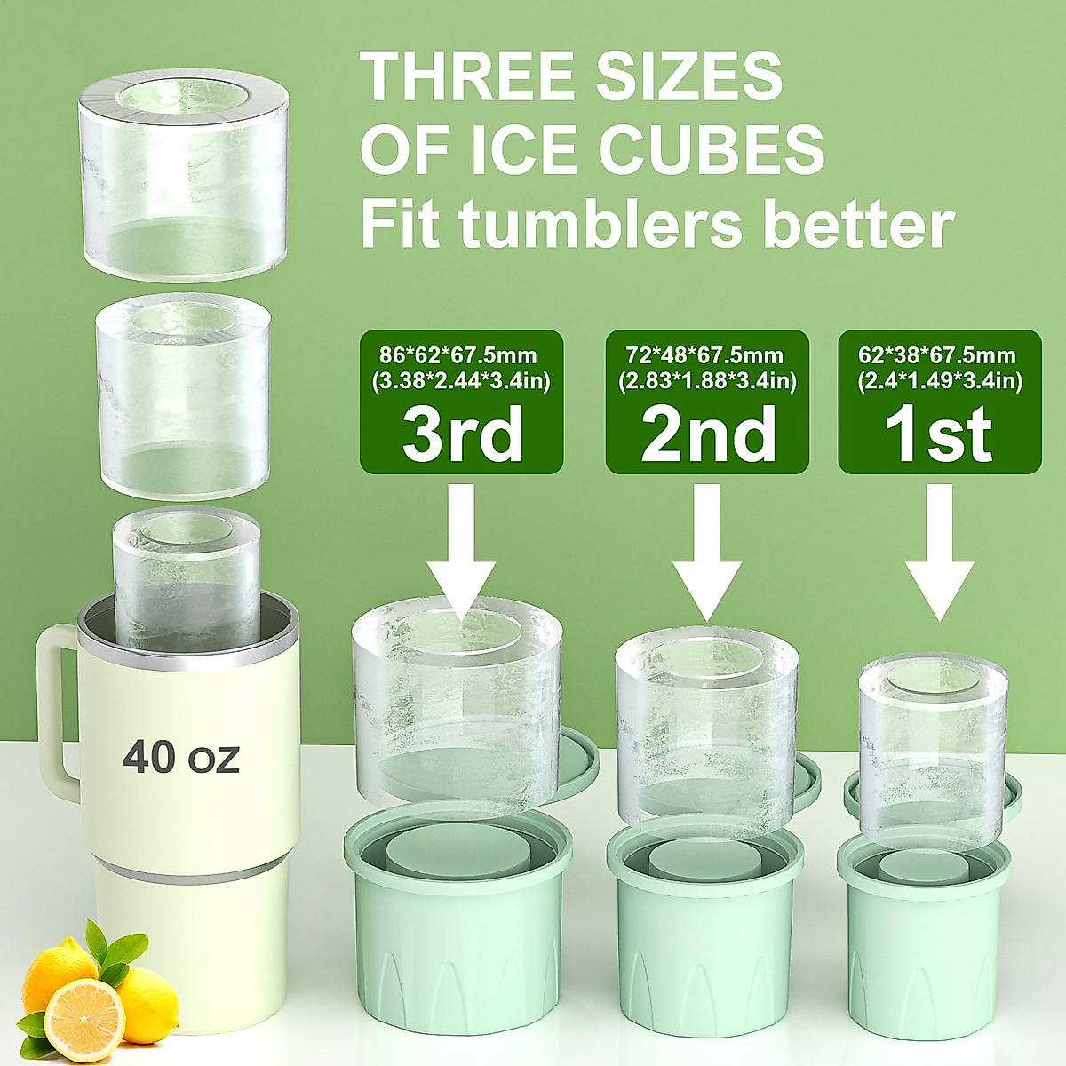 Silicone Stanley Ice Mold for Stanley Cup 20-40 Oz, Hyperzoo Hollow Cylinder Ice Cube Mold with Lid for Chilling Cocktails, Whiskey, Drinks, Coffee, Easy Fill and Release Ice Maker 3 pcs