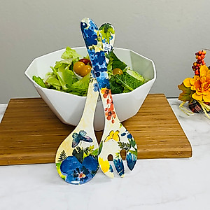 UPware 2-Piece 13 Inch Melamine Salad Server Serving Utensil Set Includes Salad Spoon and Salad Fork (Butterfly Floral)