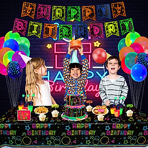 XJLANTTE 3 Pack Glow Party Tablecloth Supplies - Neon Plastic Disposable Birthday Table Cover, Black Light Rectangle All Over Print Table Cloth 51"x86.6" for Glow in The Dark Parties Decorations