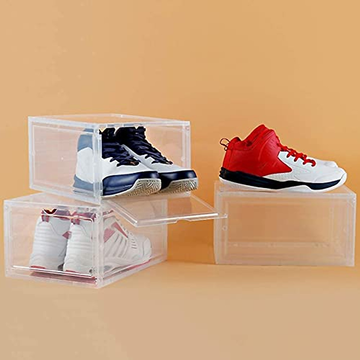 6pack Clear Shoes Box, Plastic Storage Bins Shoe Display Organizer Stackable Case Multi Space Saving Containers For Closet, Entryway, Drop Front, Cubby, Sneaker Foldable Organization Boxes With Lids