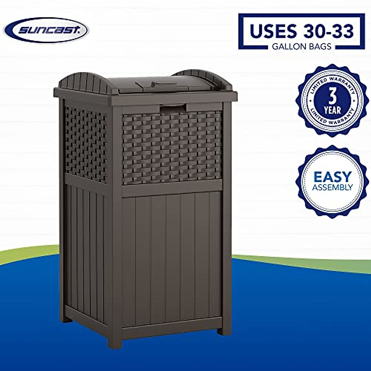 Suncast Trash Hideaway 33 Gallon Resin Wicker Outdoor Garbage Container (4 Pack) Brown