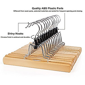 SONGMICS 12 Pack Wooden Pants Hangers, Premium Solid Wood with Non-Slip Felt, Hold Pants Tightly, Smooth Finish Wood Skirt Hangers, with 360° Swivel Hook, Natural UCRW007-12