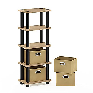 FURINNO LAci 4-Bins System Rack, Oak/Black/Light Brown