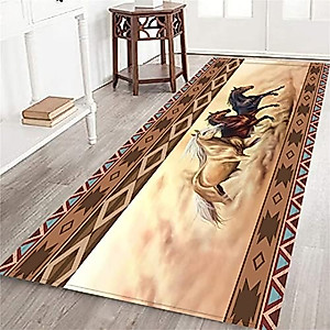 Western Long Runner Rug for Hallway,Boho Ethnic Style Western Horse Running,Area Rug Non-Slip Floor Carpet for Living Room Bedroom Indoor Doormat Entrance Door Mat Washable Kitchen Rugs