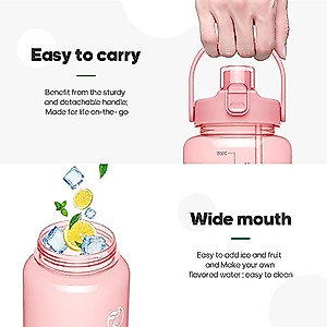 Unistar Half Gallon Water Bottles with 2 Straws, Motivational Gallon Water Bottles with Time Marker, 32 oz / 74 oz / 128 oz Large Bottle for Sports Fitness Gym Camping