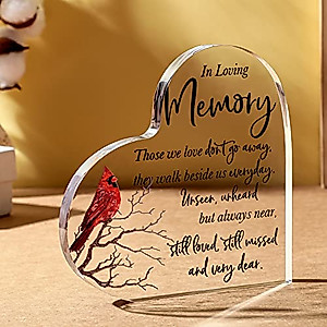 Sympathy Gifts Red Cardinal Gifts Memorial Gift Condolences Gift for Loss of Loved One Bereavement Grief Gifts in Memory of Mother Father Remembrance Glass Crystal Heart Gifts(6 x 6 Inch)