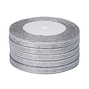 Molshine 125yard(5rolls) Silver Organza Ribbons Shimmer Sheer Thin Glitter Ribbon for DIY,Crafts,Gift Wrapping,Christmas Decorative Width:6mm(1/4inch)