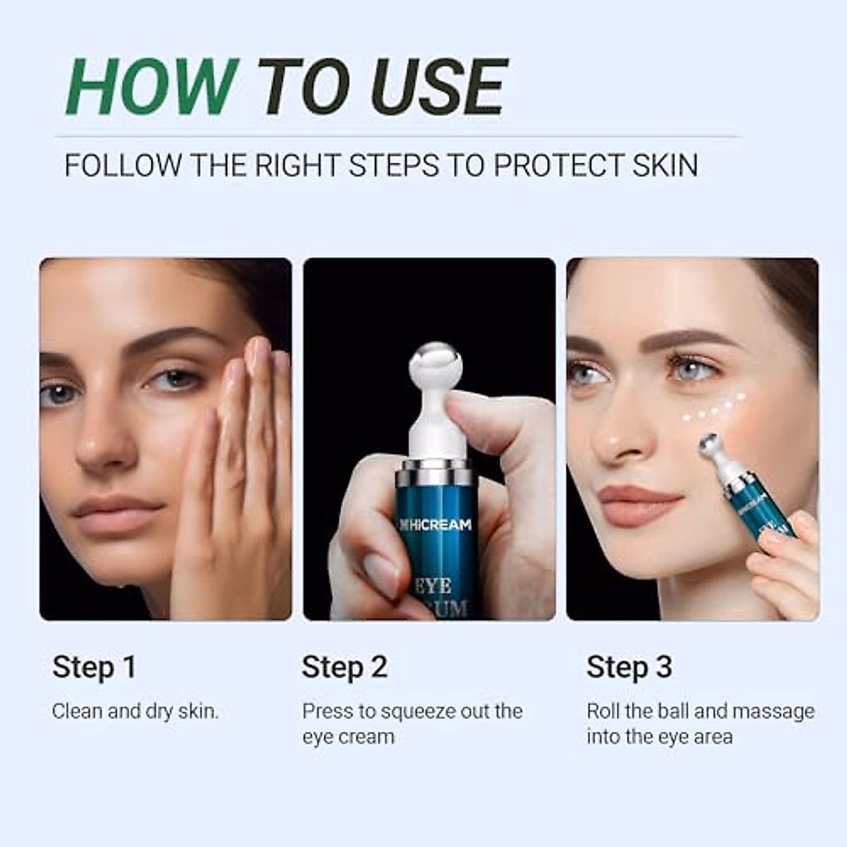 5% Caffeine Peptide Eye Serum, Under Eye Roller Cream for Dark Circles, Puffiness, Bags Under Eyes - 360° Massage Ball Cream Anti-aging for Wrinkles Fine Lines and Firming (Light blue)