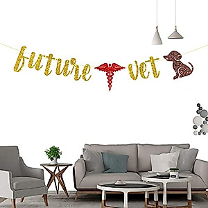 Maicaiffe Gold Glitter Future Vet Banner - Veterinarian Grad Banner - Congrats Grad / Happy Graduation Sign - Congrats Vet Graduation Party Decorations