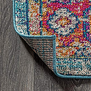 JONATHAN Y BMF100A-8 Bohemian Flair Boho Vintage Traditional Medallion Indoor Area-Rug Floral Easy-Cleaning High Traffic Bedroom Kitchen Living Room Non Shedding, 8 ft x 10 ft, Blue/Red