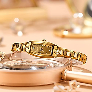 OLEVS Womens Gold Watch Square Small Face Watches for Women Golden Tungsten Steel Elegant Slim Lady Watches Bracelet Waterproof Luxury Diamond Thin Ladies Wrist Watches Relojes De Mujer