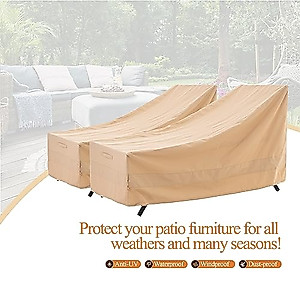 WJ-X3 Outdoor Waterproof Patio Chaise Lounge Covers, UV Resistant Fabric, Outdoor Lounge Chair Covers, 32W x 80D x 42H, Beige, 2 Pack