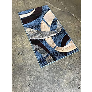 Modern Door Mat Area Rug Contemporary Geometric Blue Burgundy Black & Beige Sculpture Design 248 (2 Feet X 3 Feet 4 Inch)