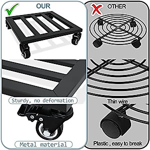 Plant Caddy with Wheels, 2 Pack 12 Inch Plant Stand with Wheels Metal Square Plant Dolly with Lockable Caster Wheels Heavy Duty Plant Dolly Base for Indoor Outdoor Holds up 380 Lbs Pots Planter, Black