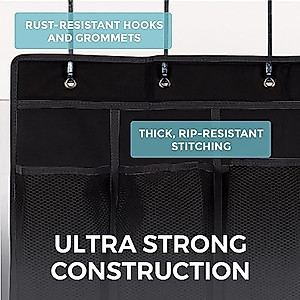 HOME GENIE 24 Pocket Strong Space Saving Over Door Shoe Organizer, Holds Up to 40 Pounds, Stay In Place Hooks Large Breathable Mesh Pocket Hanging Behind Closet Caddy Holder, Cabinet Rack, Black