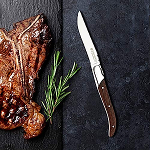 Steak Knives Set of 6, Hailingshan Stainless Steel Straight Blade Premium Gift Boxed Dishwasher Safe Polished Sharp Table Dinner Cutlery Flatware Laguiole Steak Knives 22cm 6 Pieces-Wenge Wood Handle