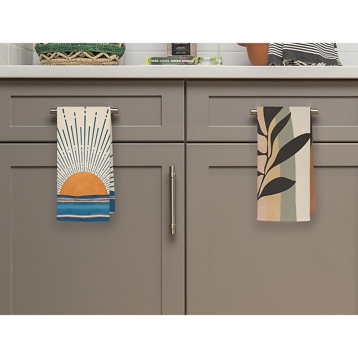 QODUNG Boho Sun Rainbow Mountains Tropical Plants Soft Kitchen Towels Dishcloths 16x24 Inch Set of 4,Bohemia Drying Cloth Hand Towels Tea Towels for Dorm,Boho Lover Gift