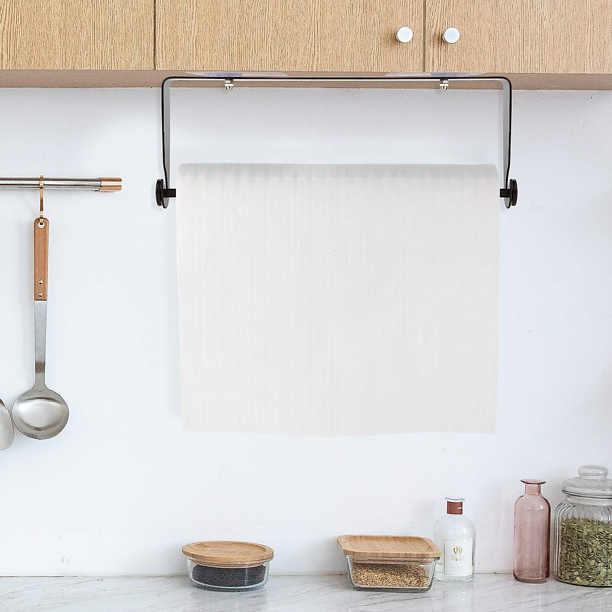 PHUNAYA Under Cabinet Paper Towel Holder Wall Mount for Home Kitchen,Stainless Steel for Large Rolls-Black