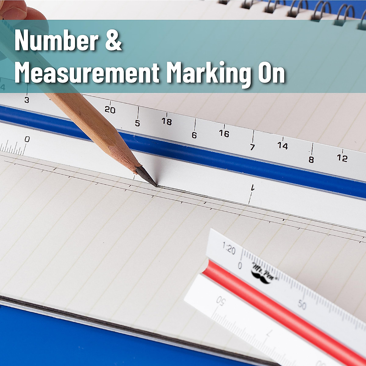 Mr. Pen Triangular, Architectural, Aluminum Scale Ruler for Blueprint, Drafting, Color-Coded, 12 Inches