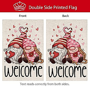 CROWNED BEAUTY Valentines Day Garden Flag 12×18 Inch Double Sided for Outside Love Gnomes Vertical Farmhouse Rustic Seasonal Holiday Yard Decoration CF340-12