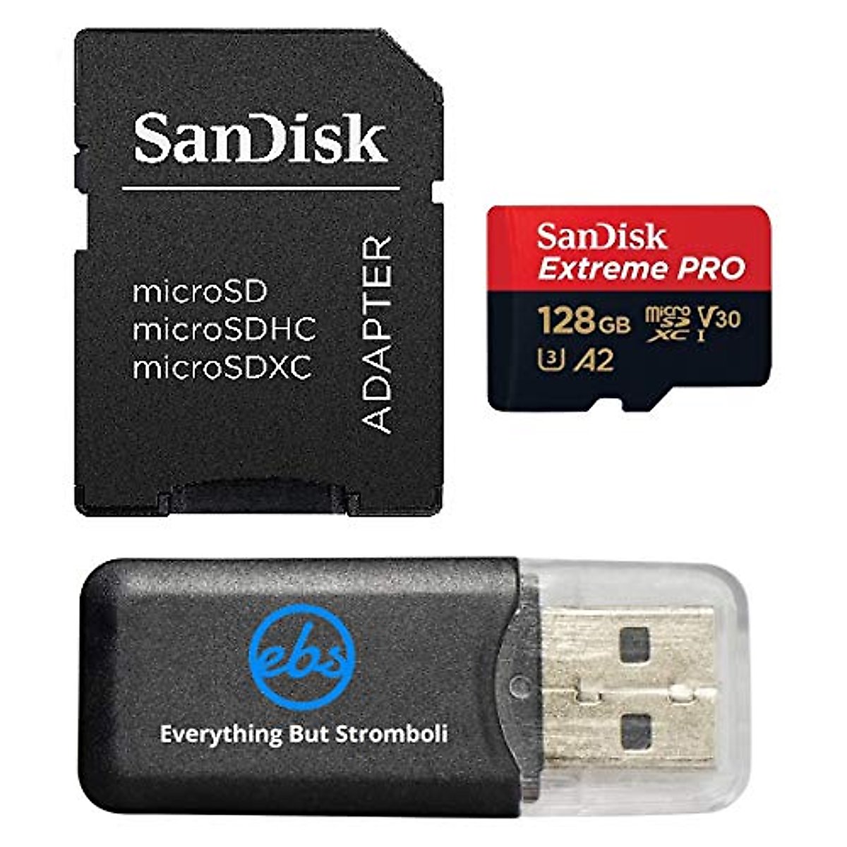 SanDisk 128GB Micro SDXC Memory Card Extreme Pro Works with GoPro Hero 8 Black, Max 360 Action Cam U3 V30 4K Class 10 (SDSQXCY-128G-GN6MA) Bundle with 1 Everything But Stromboli MicroSD Card Reader