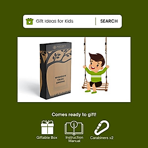 Wooden Tree Swing for Kids - ASTM F1148-21 Certified - Double Coated 16.5”x7.8” Wood Swing Seat for Outside - Weatherproof Adjustable Polyester Ropes - Outdoor or Indoor Kids Tree Swing Set - Backyard