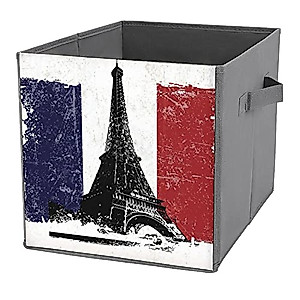 Eiffeltower France Flag Collapsible Storage Bins Basics Folding Fabric Storage Cubes Organizer Boxes with Handles
