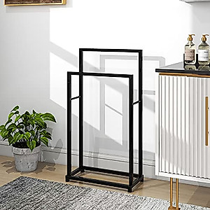 HAHRIR Black Metal 2-Tiers Stainless Steel Towel Racks ,Freestanding Towel Holder for Bathroom Accessories Organizer，for Bath Storage & Hand Towels&Washcloths& Blanket Rack