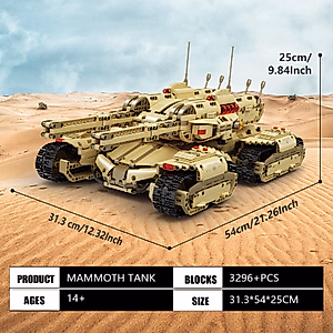 Mould King 20011 Technology MOC Building Block Tank, Remote Control Rechargeable Military Mammoth Tank, RC Tank Model Kits for Adult