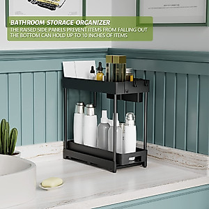 Yciuse Under Sink Organizers and Storage, 2-Tier Bathroom Kitchen Organization and Storage, Bathroom Cabinet Organiz With Sliding Drawers, Under Sink Storage Shelves with Hooks Hanging Cup Dividers