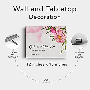 Bible Verse Canvas Print Decor God is Within Psalm 46:5 Wall Painting Flowers Posters Artwork Home Office Living Room Decoration 12”X15” (Framed)