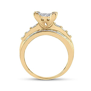 The Diamond Deal 10kt Yellow Gold Round Diamond Cluster Bridal Wedding Engagement Ring 7/8 Cttw