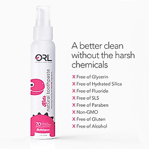 ORL Organic & Natural Bubblegum Toothpaste. Natural Safe Formula Uniquely Created to Clean Your Child’s Mouth, Helps Whiten Their Teeth Without Harmful Ingredients. Fluoride Free.