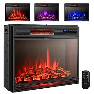 28 Inch Electric Fireplace with LED Realistic Flame Effect, Small Fireplace Insert with Remote 0.5H to 6H Timer Safety Overheat Protection, Fireplace Heater for Living Room Home Office, 1350W/900W